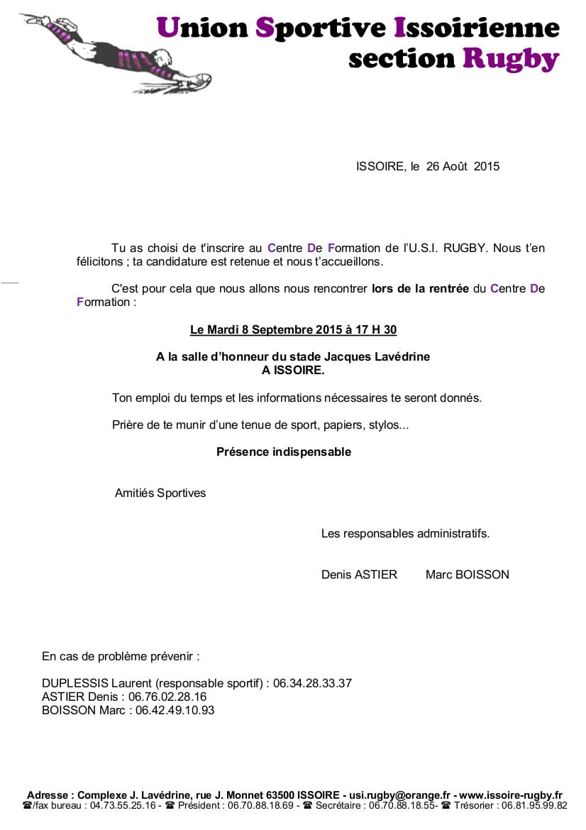 modele convocation formation